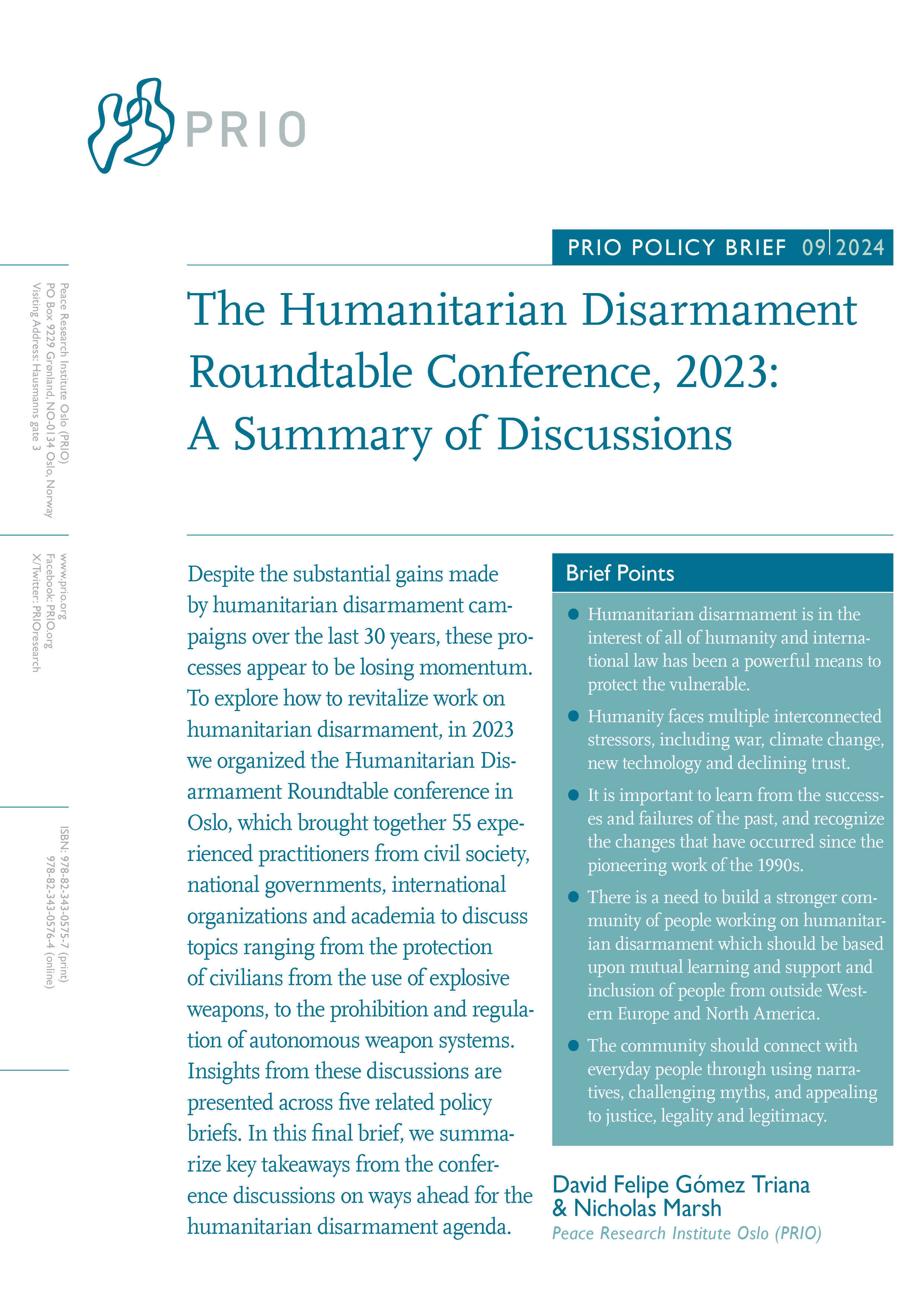 The Humanitarian Disarmament Roundtable Conference, 2023: A Summary of Discussions – Peace ...
