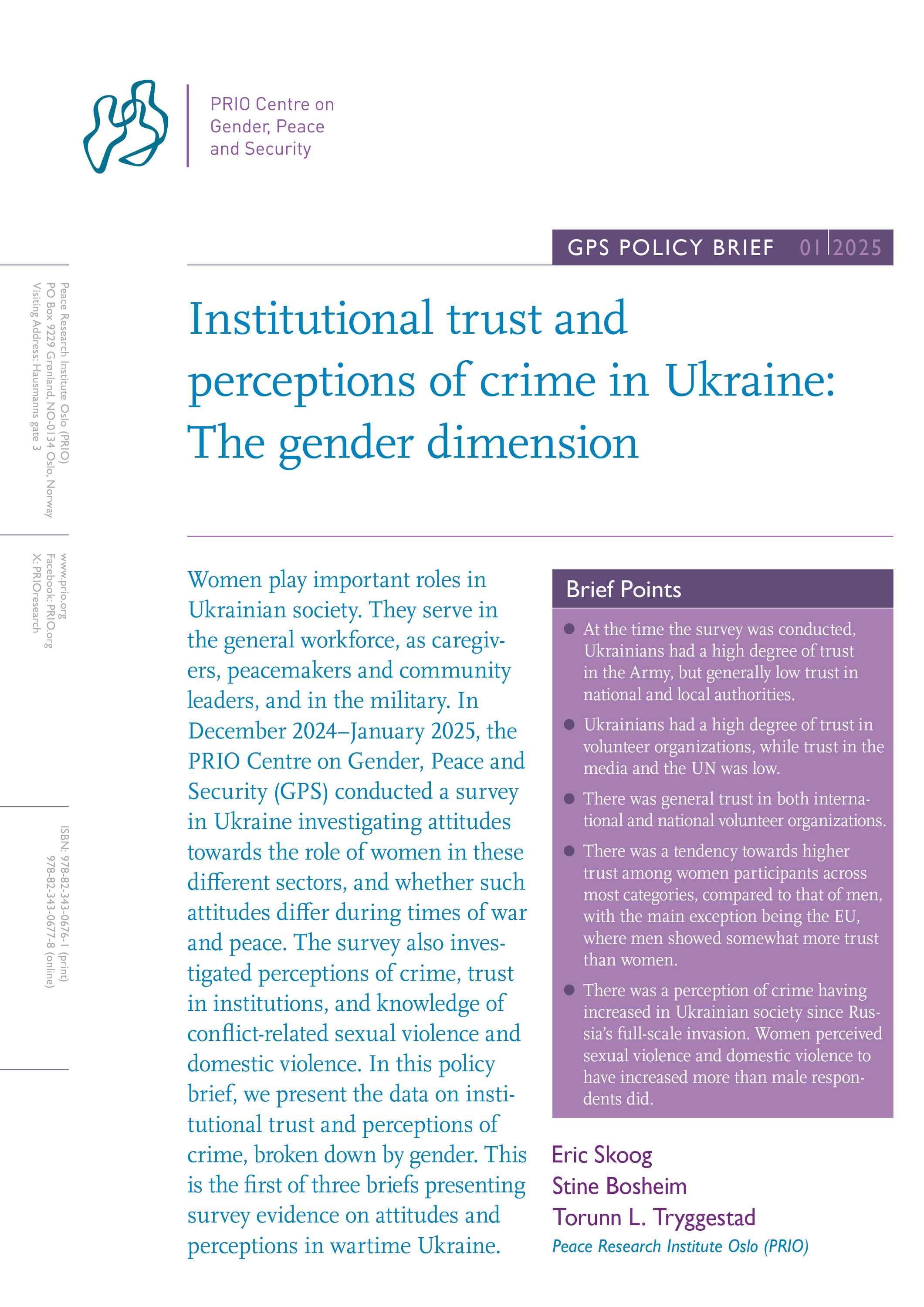 Institutional trust and perceptions of crime in Ukraine: The gender dimension – Peace Research ...