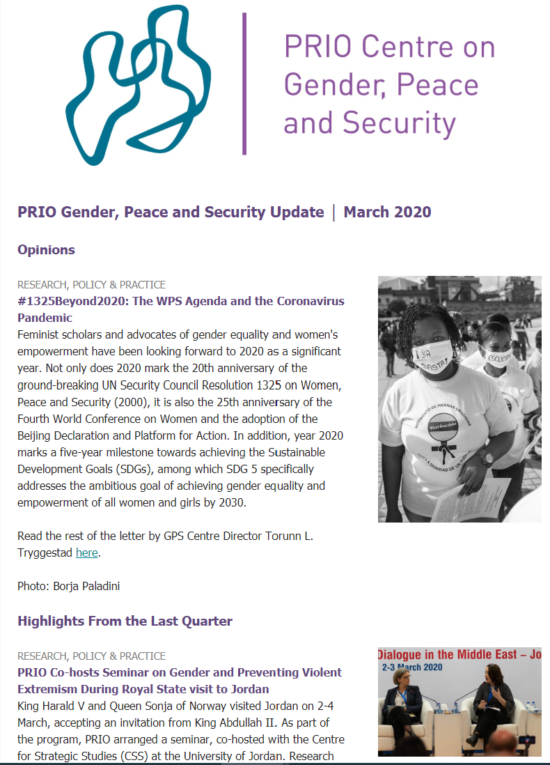 March Issue of Gender, Peace and Security Update is Out – PRIO Centre ...