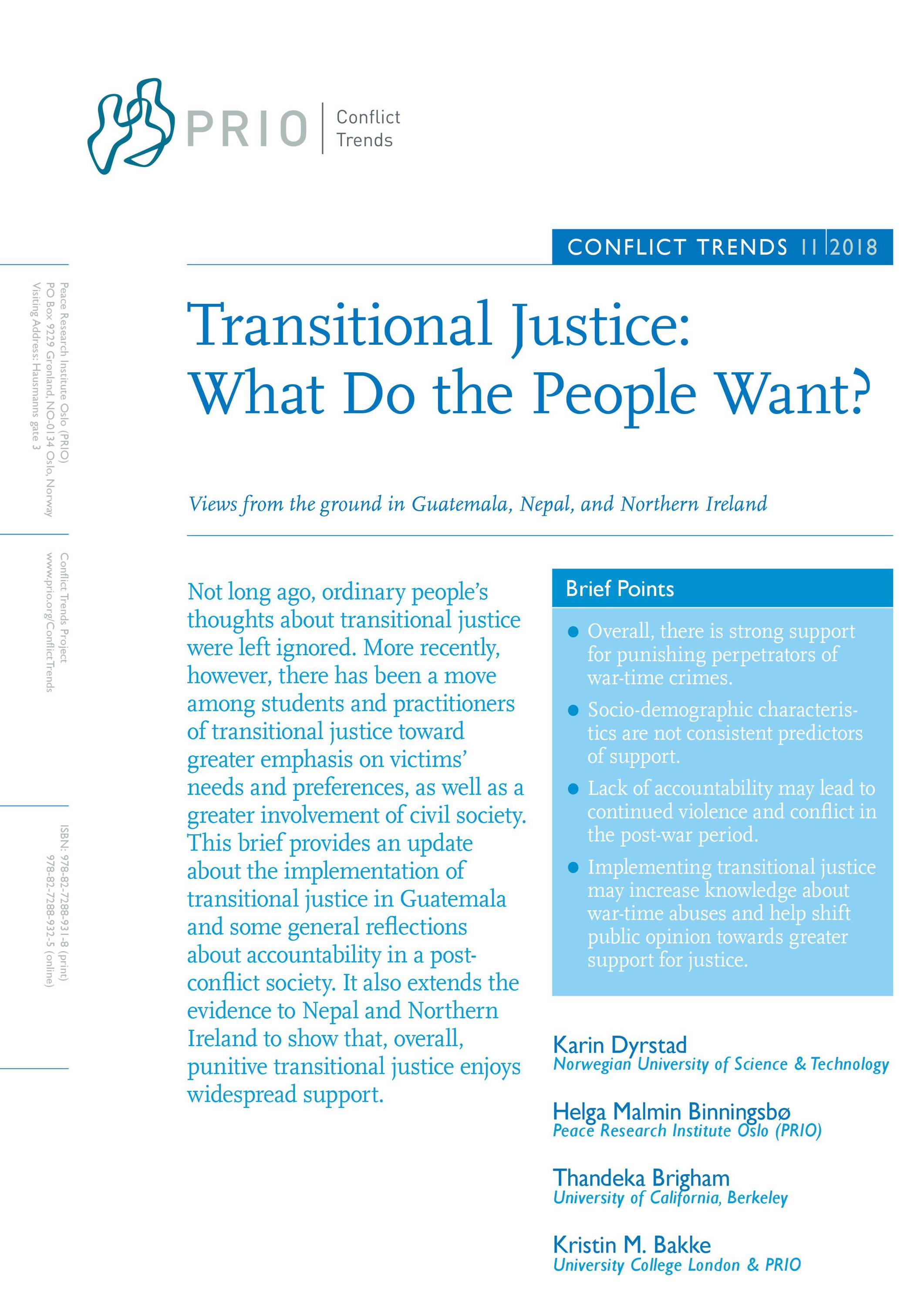 Transitional Justice: What Do the People Want? Views from the ground in ...